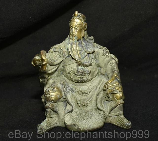 5.0& OLD CHINESE Buddhism Copper Sit Guan Gong Yu Warrior God Sculpture ...