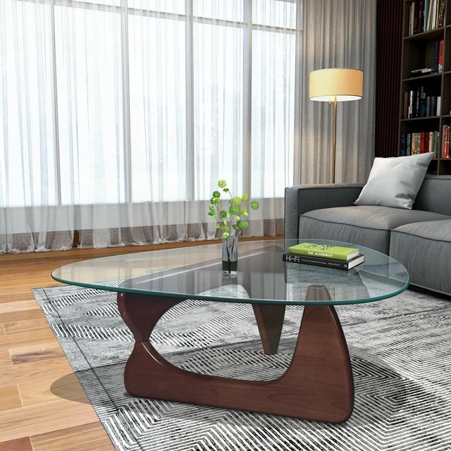 NOGUCHI-STYLE TRIANGULAR COFFEE Table Transparent Glass Tabletop Solid Wood Base $359.00 ...