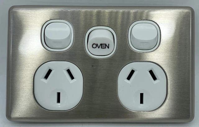 DOUBLE POWER POINT OVEN 32A Extra Switch SLIM With Brushed Metal Cover ...