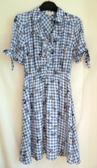 Monteau Los Angeles Blue And White Check Floral Dress Size S 1940s Look