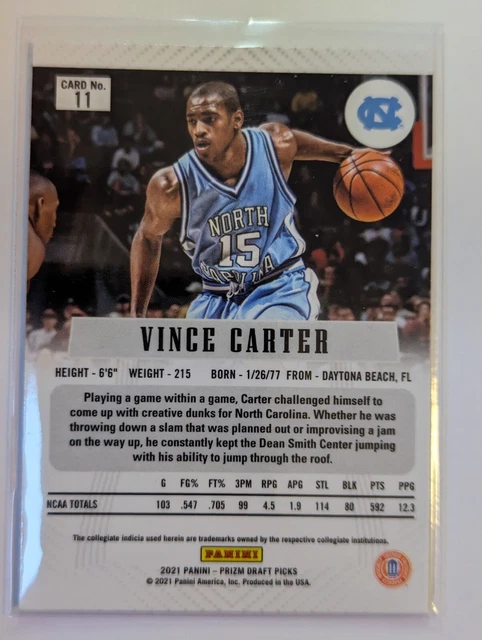 VINCE CARTER FLASHBACK 2022 Panini Prizm Draft Picks Basketball #11 UNC ...