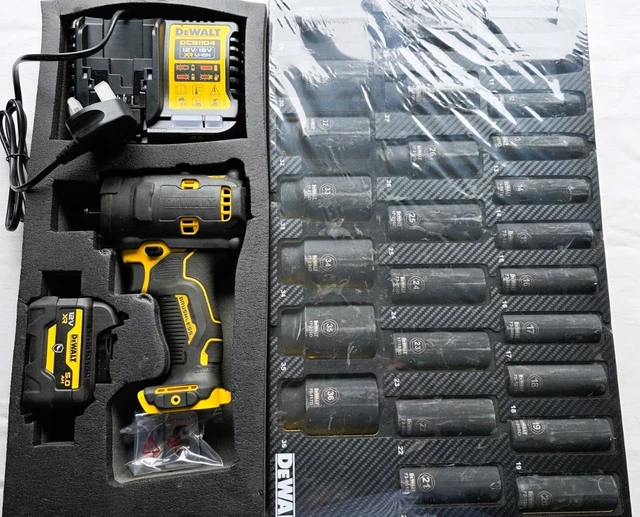 DEWALT DCF901 12V Brushless Impact Wrench, Battery, Charger and 26pc ...