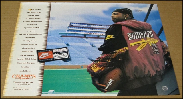 1994 DEION SANDERS Nike Florida State Seminoles Jacket Print Ad 12"x10 ...