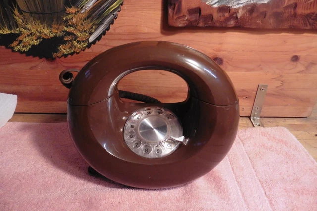 VINTAGE SCULPTURA ROUND Donut Rotary Phone Chocolate Brown Western ...