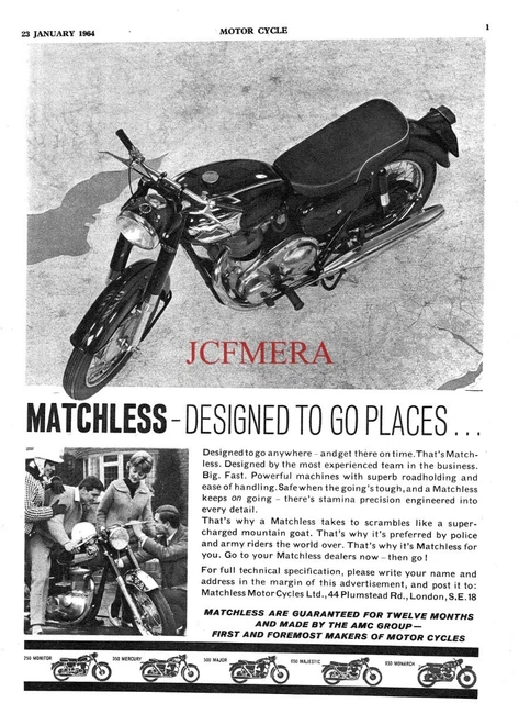 MATCHLESS RANGE OF Motor Cycles ADVERT Original Vintage 1964 Print Ad ...