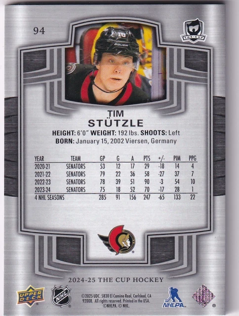 2024-25 UPPER DECK The Cup NHL Hockey No. 94 Tim Stützle 12/249 EUR 9 ...