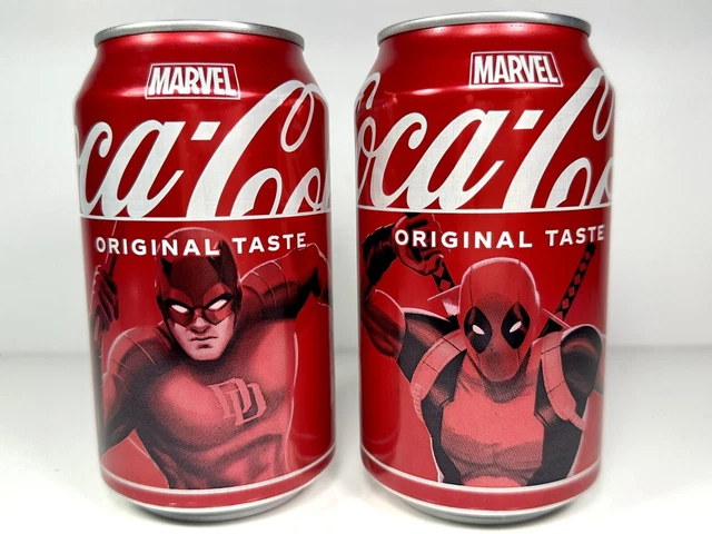 MARVEL SODA COCA-COLA Coke Collectible Limited 2 Open Cans Daredevil ...