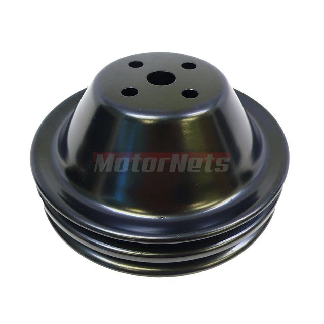 BLACK SMALL BLOCK Chevy SBC Short Water Pump & Crank Pulley 2 Double ...