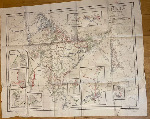 1944 ANTIQUE WWII “RESTRICTED” Map of India Showing Railways, Survey of ...