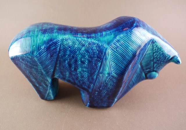 BITOSSI STYLE BLUE Rimini Buffalo studio pottery midcentury Büffel ...