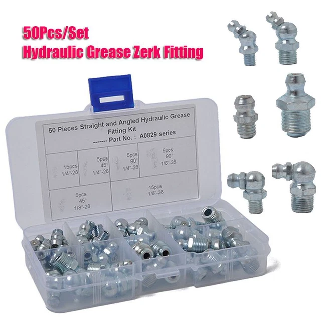 SET HYDRAULIC GREASE Fitting 1/4" 1/8" Fuel Injector Vehicle Nozzle $22 ...