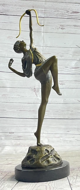 GOLD PATINA FEMALE Archer Bronze Sculpture Marble Flesh Figure Cast ...