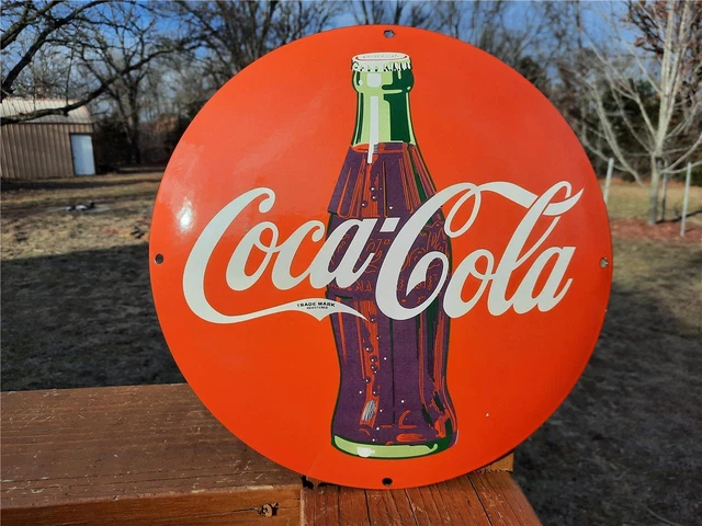 LARGE PORCELAIN ROUND Coca Cola Coke Bottle Sign Drug Store Advertising ...