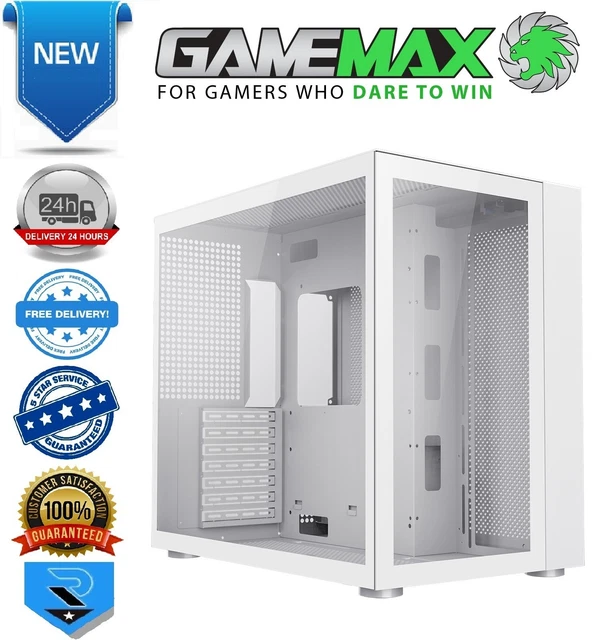 GAMEMAX INFINITY MID-TOWER ATX PC White Gaming Case Tempered Glass Side ...