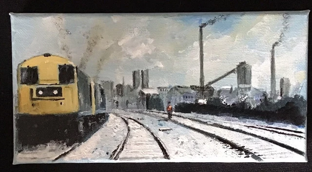 OPERA D'ARTE ORIGINALE Pete Tuffrey artista ferrovia industriale arte ...