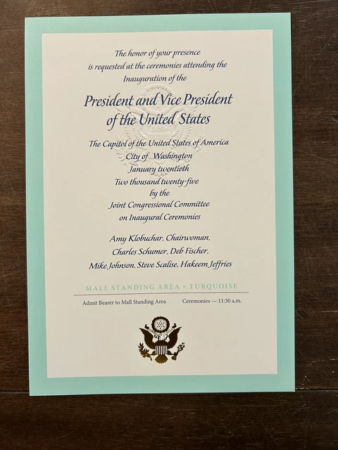 2025 PRESIDENT DONALD Trump/VP JD Vance Turquoise Inauguration Ticket ...