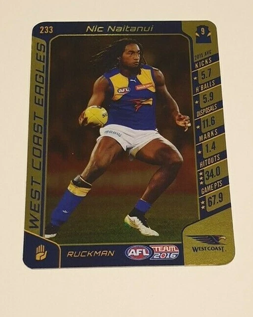 2016 AFL TEAMCOACH Nic Naitanui GOLD/SILVER Card - West Coast Eagles ...
