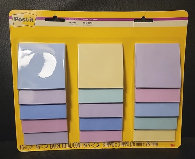 POST IT SUPER Sticky Notes, 3x3 in, Assorted Pastel Colors, 15 Pads ...