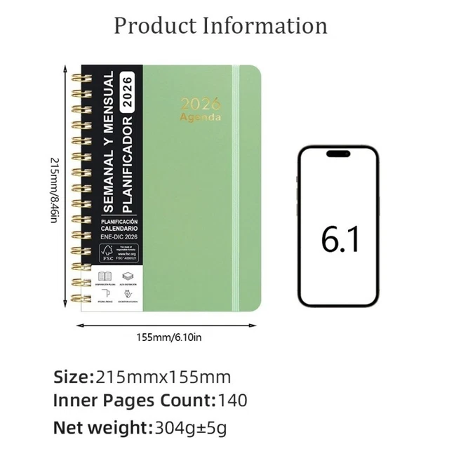 2026 SPANISH PLANNER a5 Notebook Time Management Planner Personal Diary ...