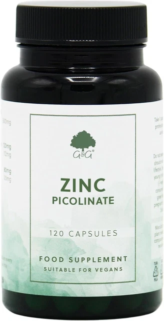 ZINC PICOLINATE 22MG 120 Vegan Capsules Chelated Zinc High Absorption G ...