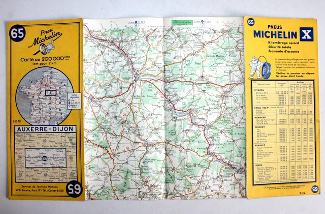 CARTE MICHELIN 1962 N°65 Auxerre - Dijon / Ancien Guide, Plan Routier ...