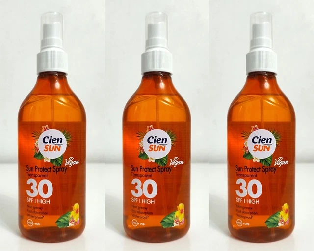 3 X CIEN Sun Protect Spray Transparent SPF 30 High Protection Vegan ...