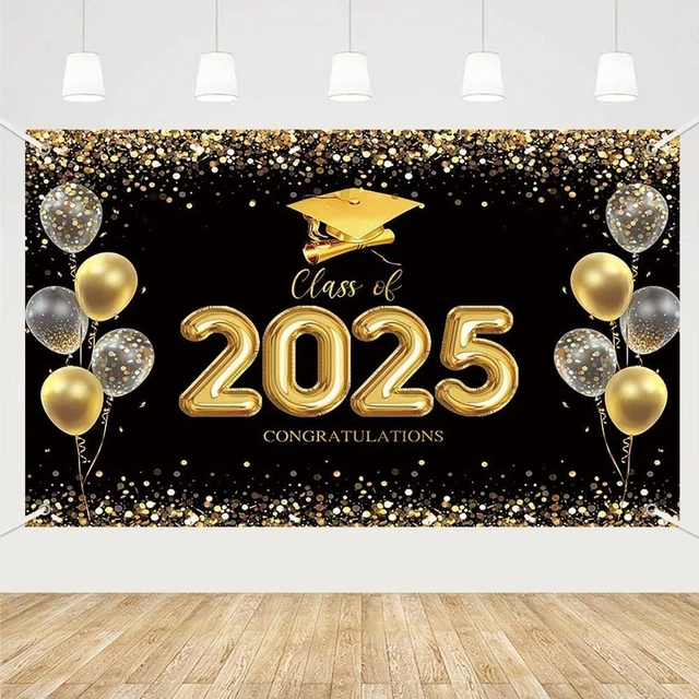 6X3.6FT CLASS OF 2025 Congratulations Backdrop Black and Gold ...