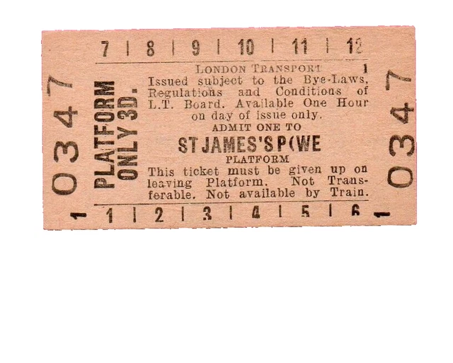 LONDON TRANSPORT UNDERGROUND railway platform ticket - ST JAMES'S PARK ...