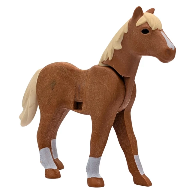 PLAYMOBIL CHEVAL MARRON/BLANC ferme médiévale équestre figurine lâche ...