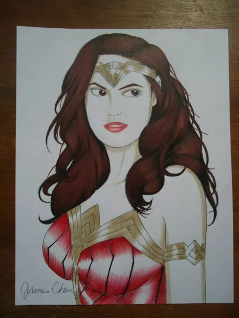 Wonder Woman 1984 Gal Gadot Original Comic Art Color Sketch On Card