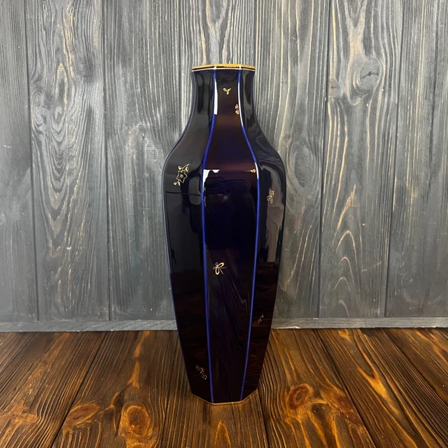 SEVRES ALEXANDRE SANDIER octagonal blue vase porcelain d'Alencon a pans ...