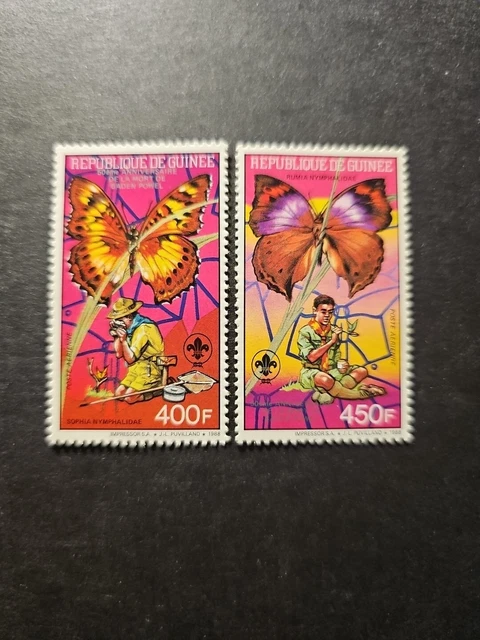 TIMBRE GUINÉE PAPILLONS Scoutisme Poste Aérienne Pa N°231/232 Neuf ** Luxe Mnh EUR 2,50 ...