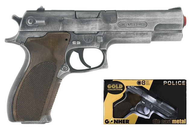 GONHER DIE CAST Metal Toy Police Revolver 8 Shots Gun Silver With Brown ...