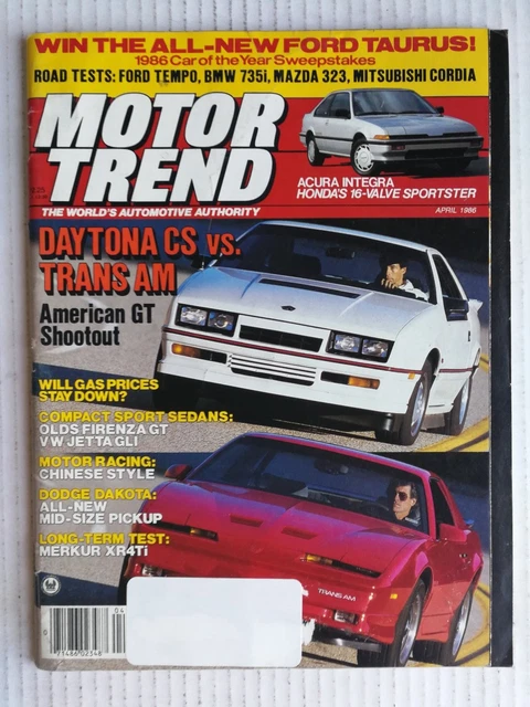 MOTOR TREND MAGAZINE April 1986 Pontiac Trans-Am vs Dodge Daytona Turbo ...