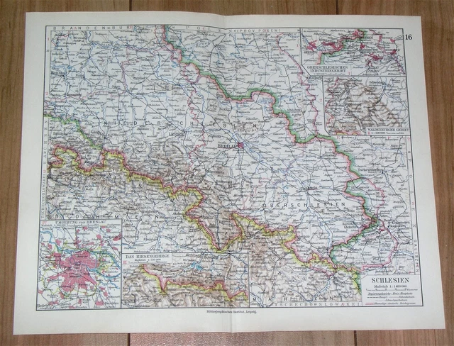 1928 VINTAGE MAP Silesia Schlesien Oberschlesien Breslau Wrocław ...