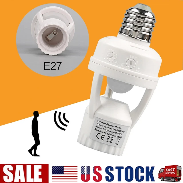INFRARED PIR MOTION Sensor E27 LED Light Lamp Bulb Holder Socket Switch ...