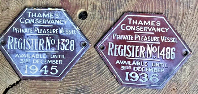 VINTAGE ART DECO THAMES CONSERVANCY ENAMEL PLATES river boat barge ...