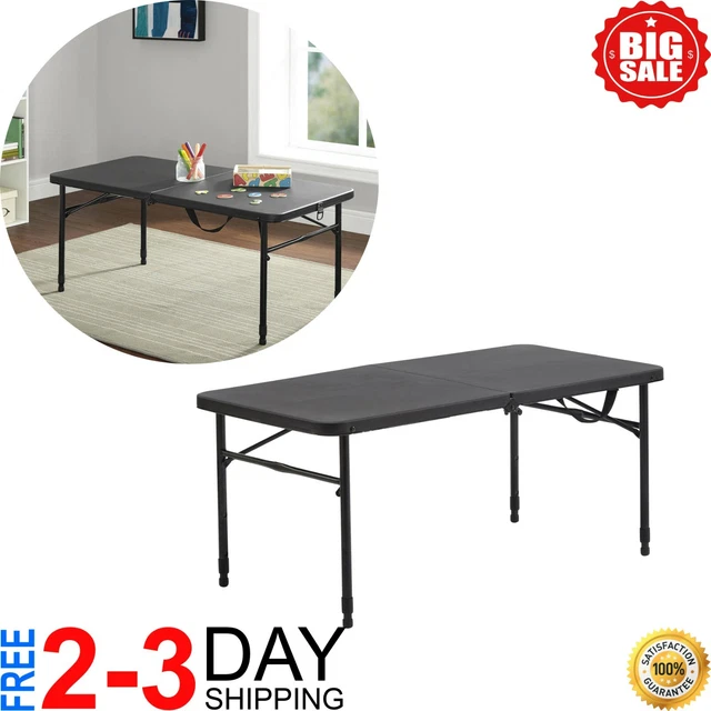 40& PLASTIC ADJUSTABLE Height Fold-in-Half Folding Table, Rich Black ...