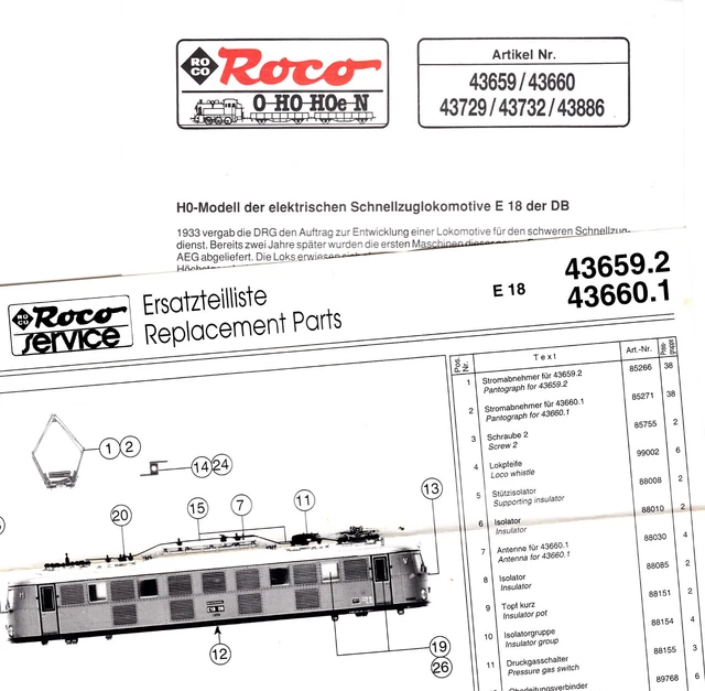 ROCO H0 LOKOMOTIVEN, Bedienungsanleitung u Ersatzteilliste, BR 211 Art ...