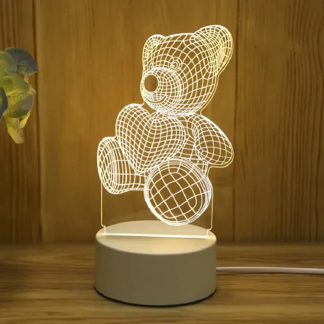3D BEAR LAMP Acrylic USB LED Night Light £8.66 - PicClick UK