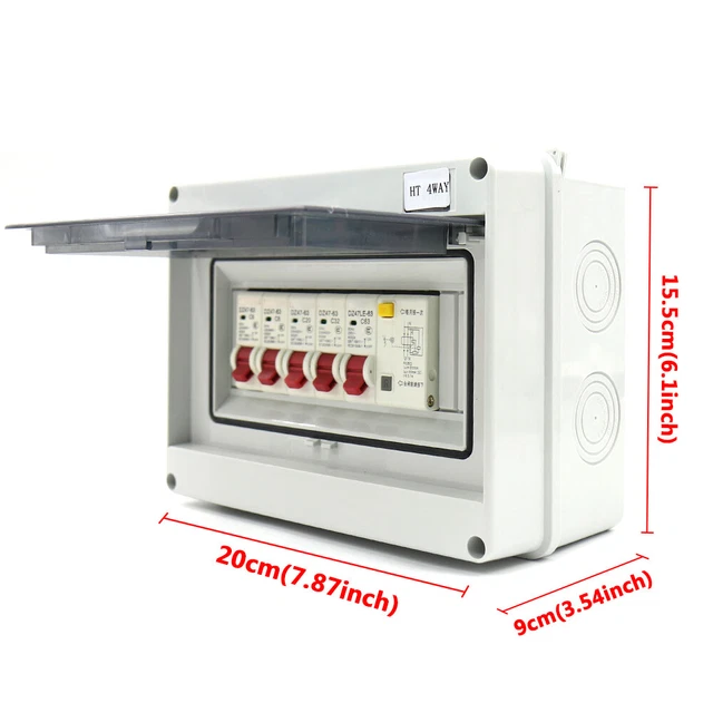 4 WAY GARAGE IP65 Weatherproof Consumer Unit Enclosure 63A 30mA RCD MCB ...