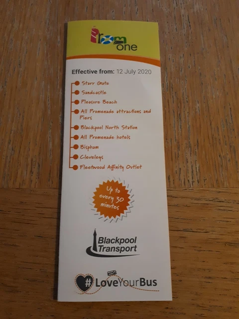 BLACKPOOL TRANSPORT &PROM One" bus route Timetable leaflet 12 July 2020 ...