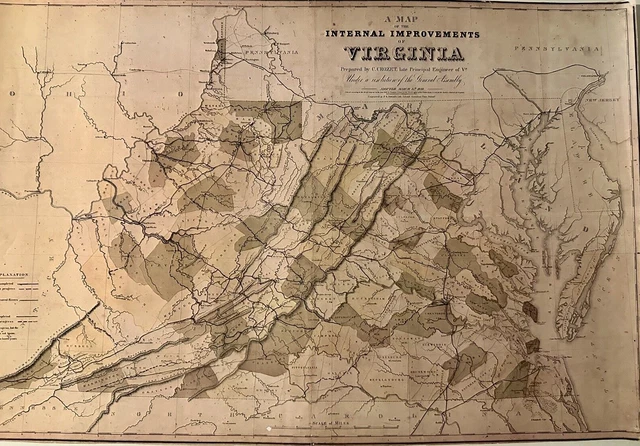 ANTIQUE DUVAL'S LITHO 1848 Map of Internal Improvements VIRGINIA ...