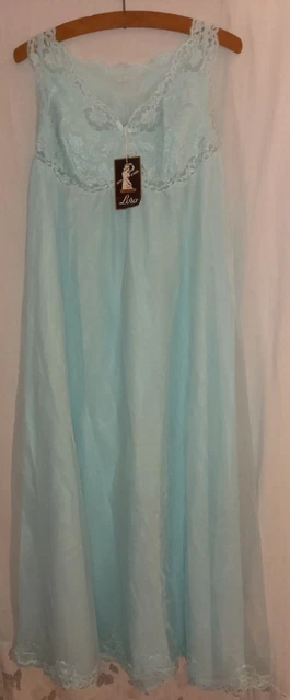 VINTAGE LORA / Nylfrance French 46 Pretty Blue Lace Slip Nightdress 12 ...