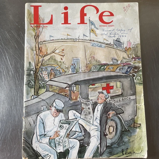 1936 NOVEMBER LIFE MAGAZINE ILLUSTRATED COVER Ambulance Football Last ...