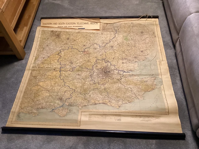 RARE BRITISH TELECOM / Post Office Vintage Telecoms Regions Wall Map O ...