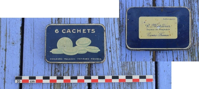 BOÎTE MÉTAL CACHETS Kalmine, pharmacie Métadier, Tours, 8,5 x 5,6 cm ...