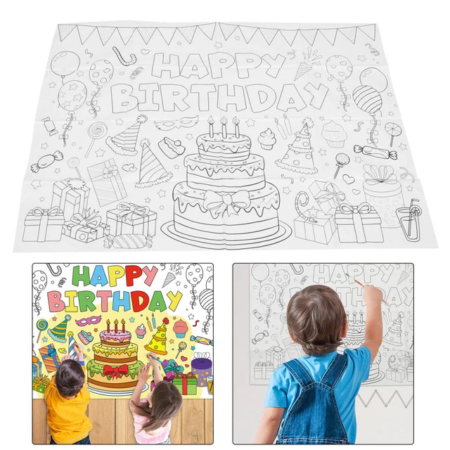 HAPPY BIRTHDAY COLORING Tablecloth for Kids Large Paper Table Cover ...