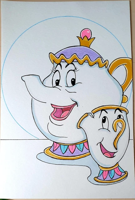 DISNEY BEAUTY AND The Beast Mrs Potts And Chip Sketch £4.36 - PicClick UK