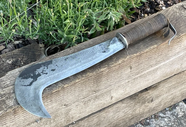 VINTAGE LEATHER HANDLE 11" Billhook Axe Slasher Hedge Laying Edge ...